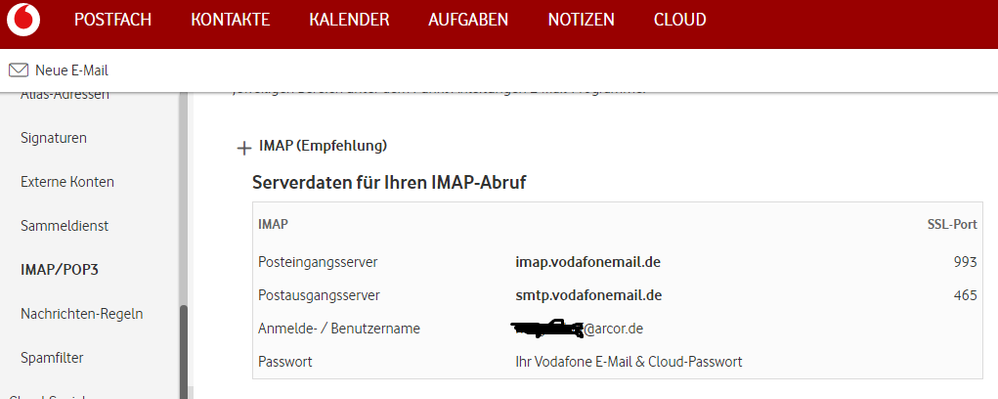 arcor.de email lässt sich nicht mehr im Outlook ni... - Vodafone Community
