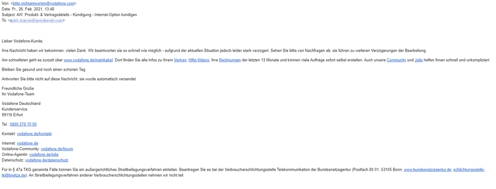 Kündigung Option Homebox nicht angenommen - Vodafone Community