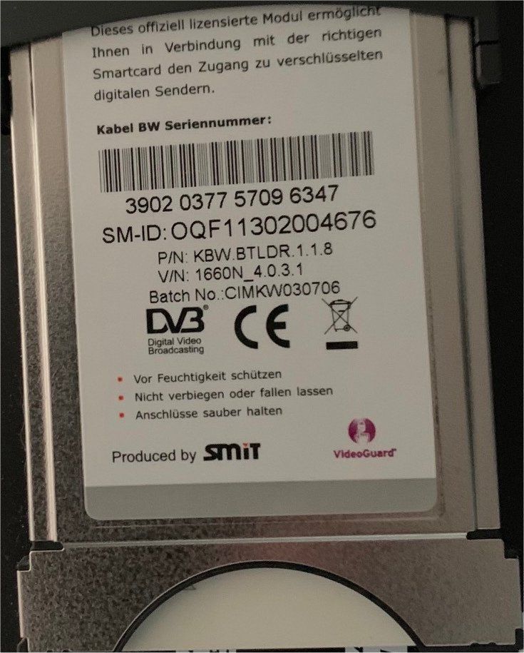 Altes KabelBW CI+ Modul (und SmartCard) mit neuem ... - Vodafone Community